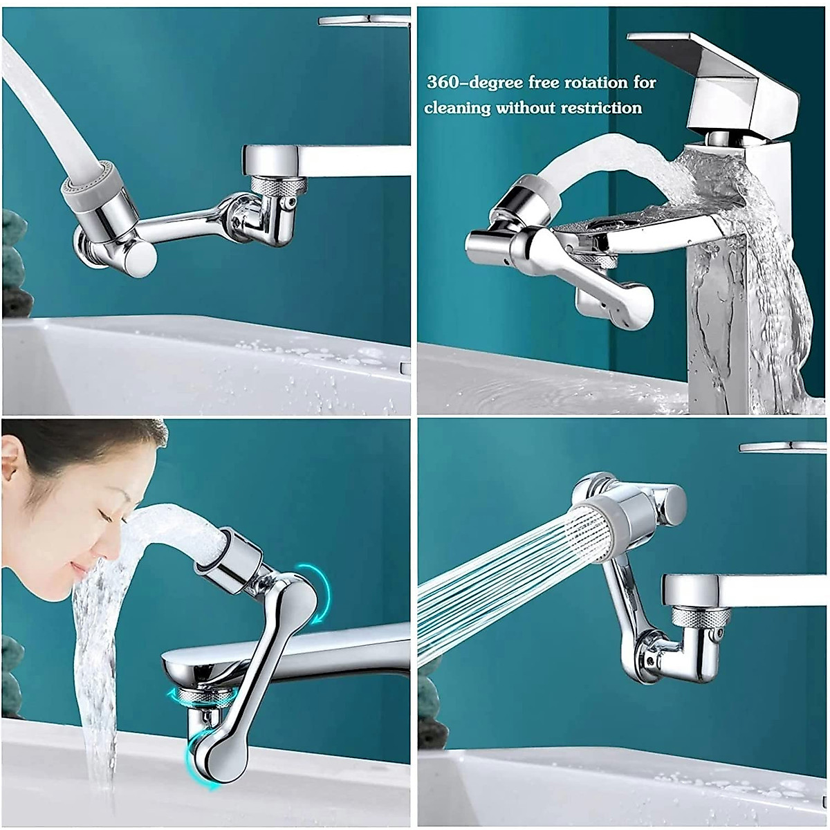New Rotating 1080° Robotic Arm Faucet -【Universal Model】Splash Filter Faucet, Large Angle Rotating Robotic Arm Water Nozzle Faucet Adaptor w/ 2 Water Outlet Modes, Faucet Extender for Face Wash (1)