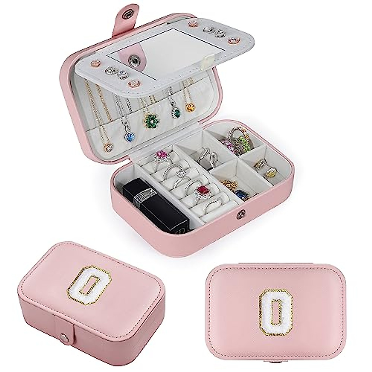 Parima Medium Jewelry Box for Girls, Travel Initial Jewelry Box for Girls | Medium Jewelry Organizer Box | Travel Jewelry Case Jewelry Box Organizer | Mini Travel Jewelry Box - Letter O, Pink