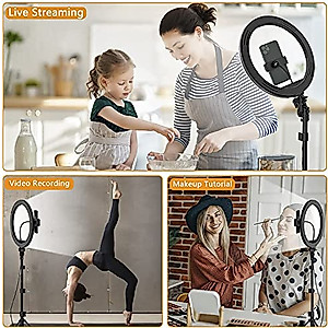 10" Selfie Ring Light with Tripod Stand with Phone Holder, SUMCOO Dimmable LED Beauty Ringlight for Makeup/Live Stream/TikTok/YouTube Video, Compatible with iPhone, Android Phone