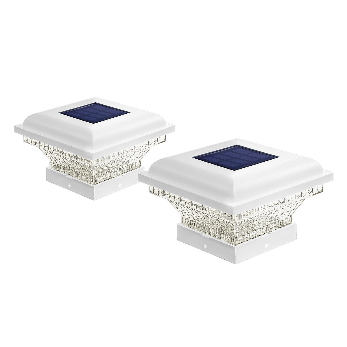 Home Zone Security 2 Pack Solar Post Cap Lights 12 Lumens Outdoor 4x4 fit Post Size 3.5x3.5, Recharging by Sunlight, Sensor Trigger Light at Night, No Wiring Require, Mount Anywhere for Decorative