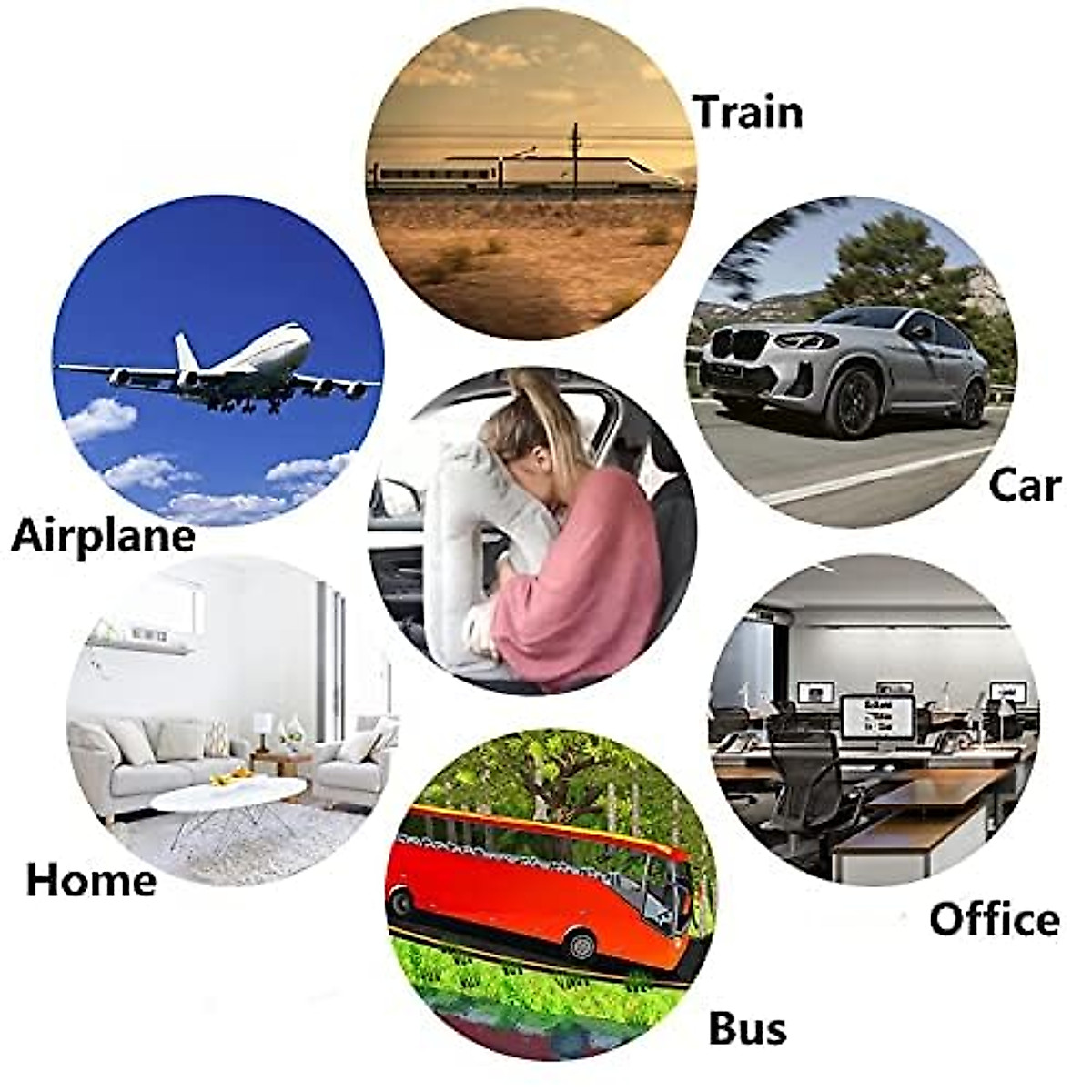 Inflatable Travel Pillow, Inflatable Neck Air Pillow for Sleeping, Support Head, Chin, Neck and Lumbar, Avoid Neck and Shoulder Pain, Comfortable for Airplane, Car, Bus, Train and Office Napping