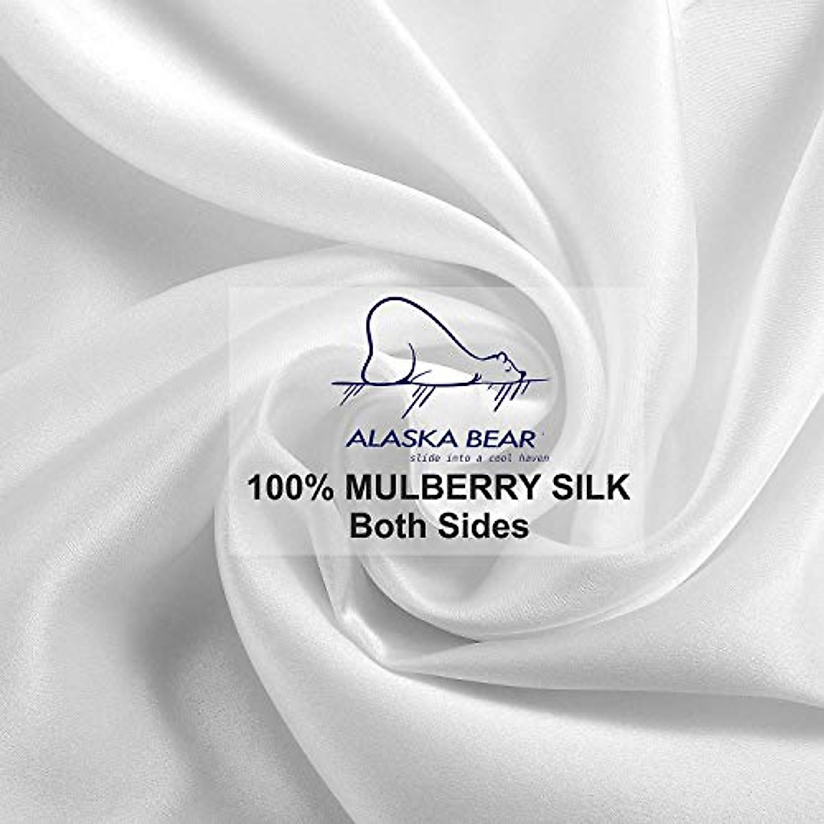 ALASKA BEAR Silk Pillowcase Cover for Hair and Skin, 100% Mulberry Silk Pillow Cases Queen Size for Bliss Sleep with Random Scrunchy Gift Set Better Than Poly Satin, Zipper Closure, 1pc, Cool White