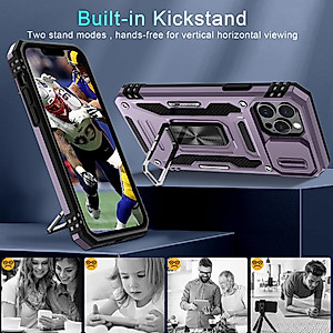 DEERLAMN Case for iPhone 13 Pro Max with Slide Camera Cover+Screen Protector(1 Pack),Rotated Ring Kickstand Military Grade Shockproof Protective Cover 6.7 Inch-Deep Purple