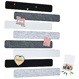 Vuzvuv 8Pcs Black White Grey Felt Pin Board Bar Strips with 35 Pushpins, Self-Adhesive Lightweight Bulletin Board Bar Strips No Damage for Wall,for Paste Notes, Photos, Schedules, Announcements.