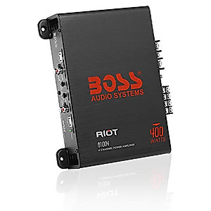 BOSS Audio Systems R1004 4 Channel Car Amplifier – Riot Series, 400 Watts, Full Range, Class A/B, 2 Ohm Stable, IC (Integrated Circuit) Great for Car Speakers and Car Stereos