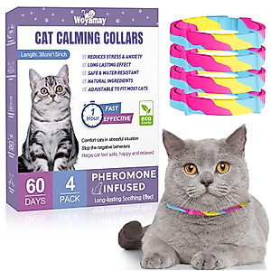 Woyamay 4 Pack Calming Collar for Cats, Adjustable Cat Calming Collar for Cat Anxiety Relief, Cat Pheromones Collar, Water-Resistant & Breakaway Calming Cat Collars, Long-Lasting 60 Days, Iridescent