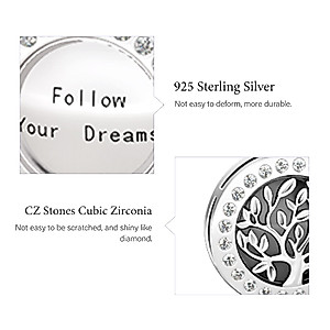 GNOCE "Tree of Life Charms Sterling Silver Family Tree Pendant Charms Engraved with Follow Your Dreams Fit All Bracelet Necklace Birthday Valentines Day Women Gifts