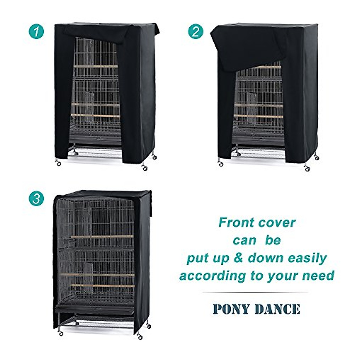 PONY DANCE Pets Product Universal Birdcage Cover Blackout & Breathable Birdcage Cover for Pets' Good Night, Large, Black, 35 L x 25 W x 47 in H
