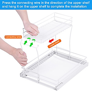 uxcell Pull Out Cabinet Organizer, 2-Tier Under Sink Slide Out Storage Shelf, 14.7" L x 10.8" W x 13.3" H Bathroom Organizer Kitchen Storage with Sliding Drawer, White