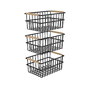 Oceanstar Metal Wire Organizer Bin Handles WBHB1910 Basket Set, One-Size, Black, 3 Count