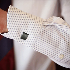 FIBO STEEL Stainless Steel Classic Cufflinks for Men Wedding Business Mens Father's Day Dad Birthday Gifts Black