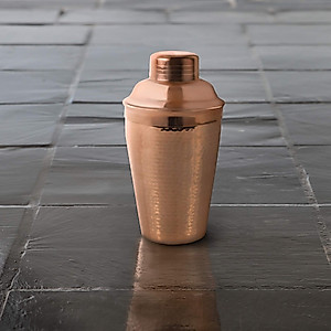 Twine Hammered Copper Cocktail Shaker, Stainless Steel Cobbler Shaker With Strainer, Copper Plated, 25 Ounces, Set of 1