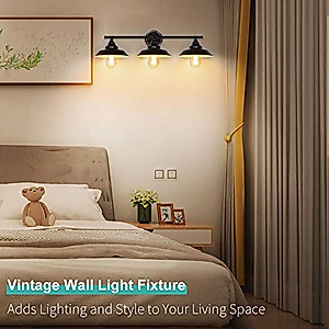 Farmhouse Bathroom Vanity Wall Light Fixture Dark Bronze, Industrial Rustic Style 3-Light Vanity Wall Sconce, Vintage Wall Mount Lamp for Bathroom, Bedroom, Vanity Mirror, Cabinets, Dressing Table