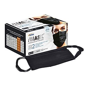 Pac-Dent iMask Premium ASTM Level 2 Face Masks, Black, 50-Pack
