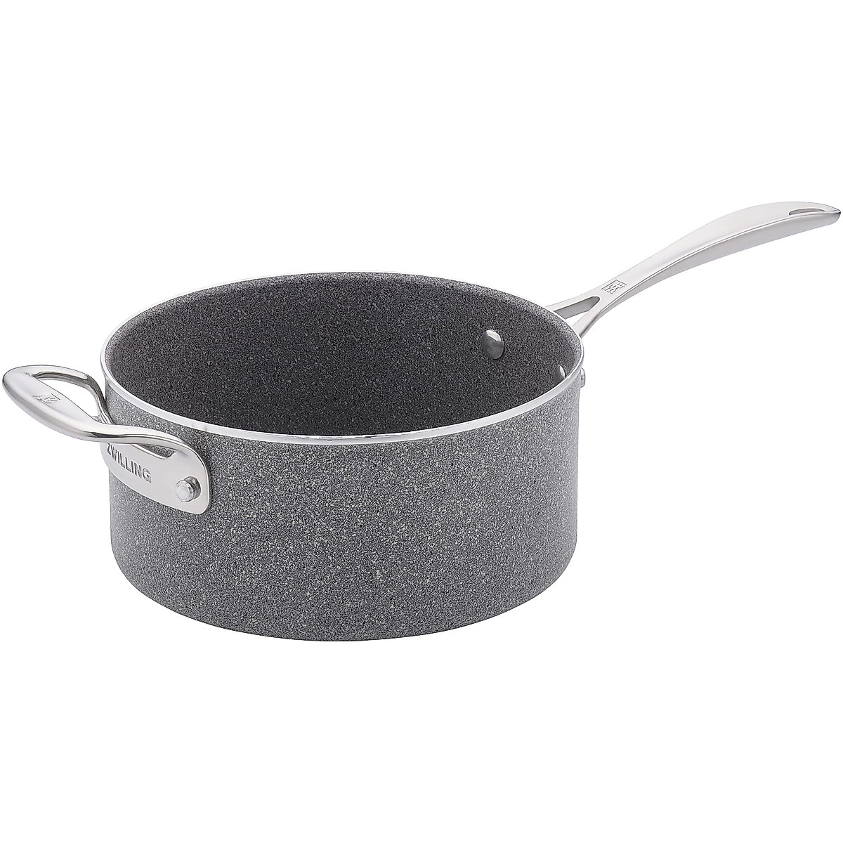 ZWILLING Vitale 4-qt Nonstick Saucepan with Handle helper and Lid, Aluminum, Scratch Resistant, Made in Italy, Gray