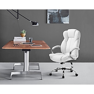 BestOffice Executive Task Rolling Swivel Lumbar Support for Home Office, White PU Leather Massage Ergonomic Desk Chair
