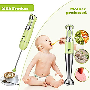 Immersion Hand Blender, UTALENT 5-in-1 8-Speed Stick Blender with 500ml Food Grinder, BPA-Free, 600ml Container,Milk Frother,Egg Whisk,Puree Infant Food, Smoothies, Sauces and Soups - Green