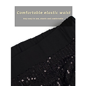 YHYJMY Womens Casual Sparkle Sequin Glitter Bling Loose Elastic High Waist Shiny Wide Leg Pants (K284-Black-M)
