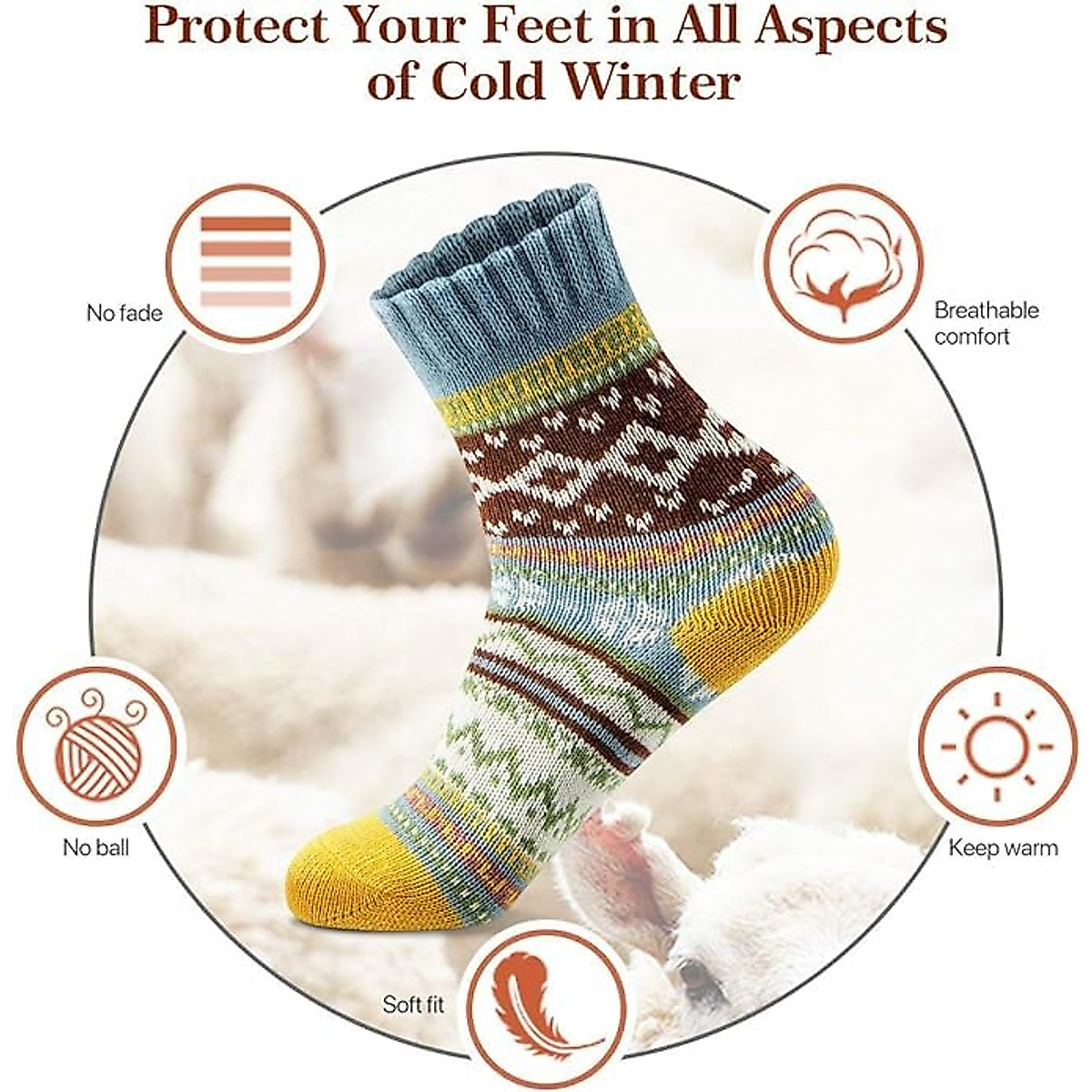 MORECOO Womens Winter Socks - Gift for Women - Thick Wool Socks Soft Warm Casual - Women Socks Gift Socks 5 Pairs