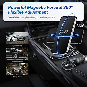 OTAO Compatible with Magsafe Car Mount Charger, Cup Holder Phone Mount for Car[Adjustable Gooseneck ],Magnetic Wireless Car Charger for Magsafe iPhone 14 Pro Max/14 Pro/14/14 Plus,iPhone 13/12 Series