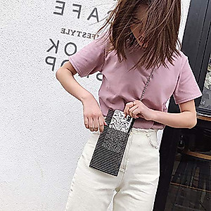 AIBEARTY Women Girls Sparkly Rhinestone Cell Phone Purse Mini Crossbody Bag Evening Clutch Shoulder Bag with Metal Chain