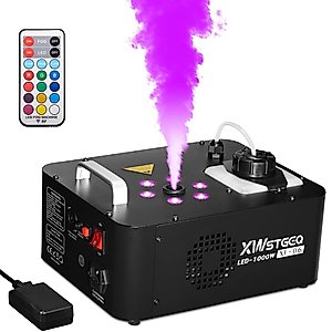 Vertical Fog Machine 1000W with 6 LED Lights and Wireless Remote Control for Stage Halloween Wedding DJ Parties