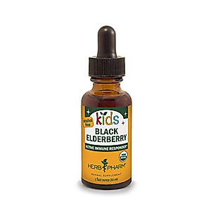 Herb Pharm Kids Certified-Organic Alcohol-Free Black Elderberry Glycerite Liquid Extract, 1 Ounce (GLKELD01)