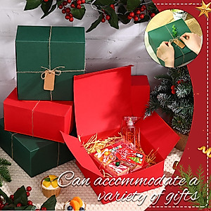 Lincia 24 Set 8'' x 8''x 4'' Mother Day Gift Boxes Square Cardboard Box with Lid Bulk Bridesmaid Proposal Square Gift Box with Jute Rope and Tag for Women Gift Wrapping(Green, Red)