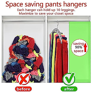Pants Hangers Space Saving-Legging Organizer for Closet with Clips for Multiple Leggings Closet Organizers and Storage Pant Holder Hanging Metal Small Spaces Pants Organizer Clothes Hangers
