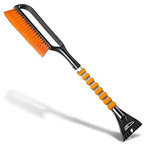27" Snow Brush and Snow Scraper for Car, Ice Scrapers for Car Windshield with Foam Grip for Cars, SUV, Trucks - Detachable Сar Scraper - No Scratch - Heavy Duty Handle, Snow Broom, Remover, Orange