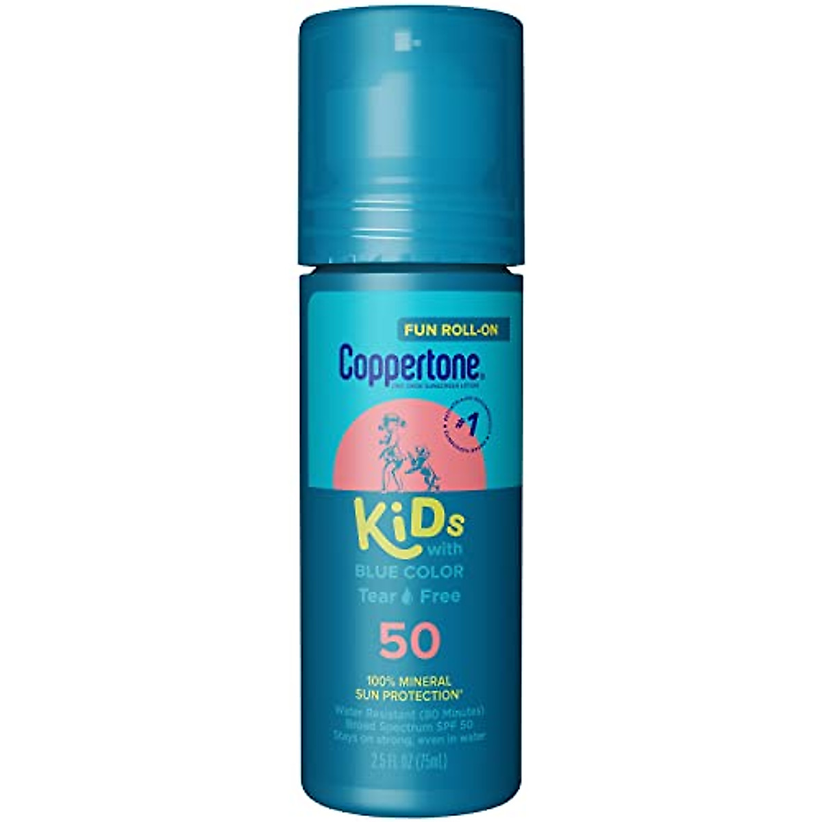 Coppertone Kids Roll-On Sunscreen with Blue Color, Zinc Oxide Sunscreen Lotion, Kids Tear Free Sunscreen, 2.5 fl oz bottle