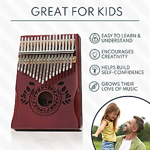 UNOKKI 17 Key Kalimba Thumb Piano For Adults & Kids with Hand Rest; Mahogany Mbira (Cherry Finish); Tuning Hammer, Finger Covers, Key Stickers & More Included; Christmas Stocking Stuffer Gift