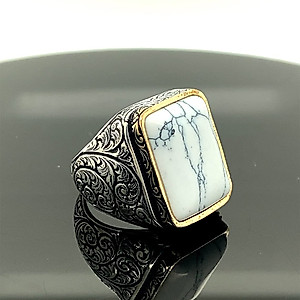 Sterling Silver Ring, White Turquoise Stone, Men Rings, Natural Stone, Handcrafted Ottoman Men Ring, Turkish handmade, Gift for Him,
