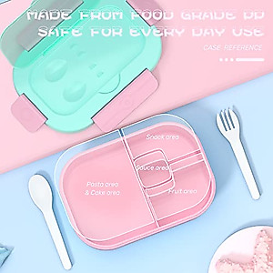 TEVIKE Kids & Adults Bento Lunch Box-4 Compartment Leak-Proof Food Containers with Fork & Spoon, BPA Free, Bento Adult Lunch Box for Work School, Microwave & Dishwasher Safe (Misty Mint-Pk)