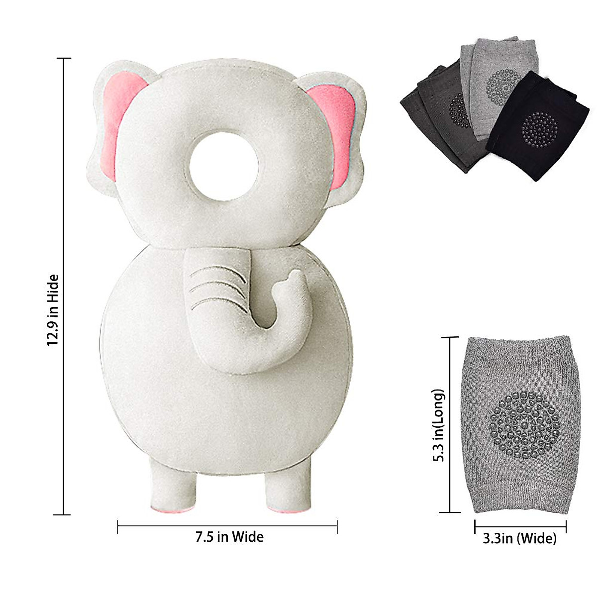 Baby Head Protector & Baby Knee Pads for Crawling,Toddlers Head Safety Pad Cushion Adjustable Backpack,Baby Back Protection for Walking & Crawling, for Age 5-24months, Elephant