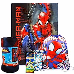 Marvel Spiderman Fleece Throw Blanket and Tote Bundle - Spiderman Kids and Teens Blanket, Tote, Stickers, and More for Boys & Girls (Size 40" x 50")