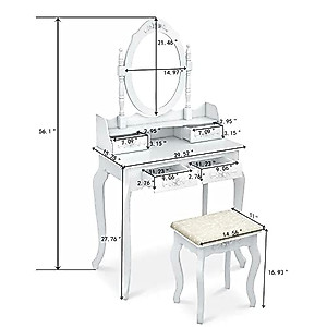 Dressing Table, 4 Drawers with Mirror Makeup Dressing Table Set White Bedroom Dressing Furniture, Small Vanity Table for Bedroom, White Vanity Desk，Small Vanity CYJCFCDUS