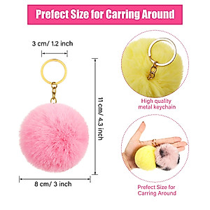 Hicarer 60 Pieces Colorful Poms Keychains Fluffy Ball Faux Fur Keyring for Women (3 Inch)