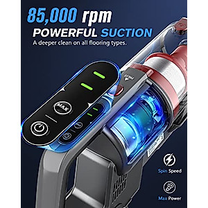 Fykee Cordless Vacuum Cleaner, Adjustable Mode Cordless Vacuum with Large Detachable Battery, 1.2L Dust Cup Ultra-Quiet Stick Vacuum Cleaner up to 35 mins Run Time for Carpet Hardwood Pet Hair