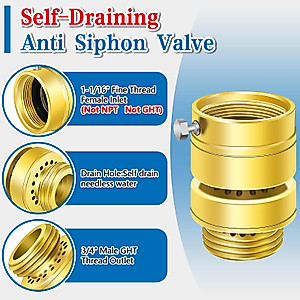 Fine Thread Vacuum Breaker, PK1390 1-1/16" Fine Thread Female No Lead Brass Self-Draining Vacuum Breaker, Hose Bib Vacuum Breaker, Providing you with Healthy Portable Water (NOT fit 3/4" GHT Bibcock)