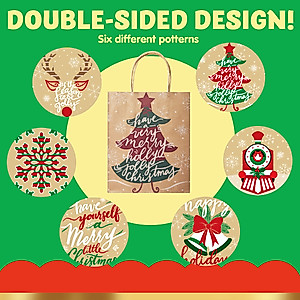 JOYIN 24 PCS Christmas Kraft Bags, Paper Gift Bags with Christmas Characters for Xmas Party Favors, Goody Gift Bags, Holiday Treat Box and Presents 7.25x9x3.5 Inch (not included tissue paper)
