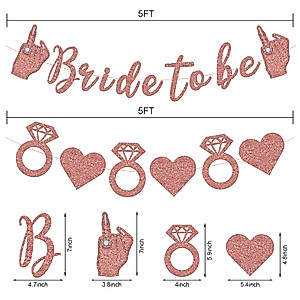 Gifloon Pre-Strung Bride to Be Banner with Ring Finger, Glitter Bride to Be Sign for Bridal Shower Bachelorette Party Decorations, Funny Bridal Shower Banner, Rose Gold