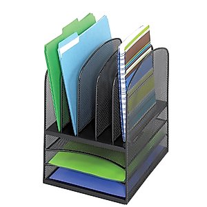 Safco Products 3266BL Onyx Mesh 5 Sorter, 3 Tray Desktop Organizer. Durable Steel Mesh Construction -3 Horizontal Trays. Multifunctional Use Ideal for Cubicles, Home Offices, Mail Rooms & Classroom