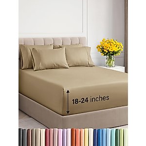 Extra Deep King Sheet Set - 6 Piece Breathable & Cooling Sheets - Hotel Luxury Bed Sheets Set - Easy & Secure Fit - Soft, Wrinkle Free & Comfy Sheets Set - Beige Sheet Set w/Extra Deep Pockets