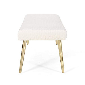 Christopher Knight Home Indira Patterned Faux Fur Bench, White and Gold Finish