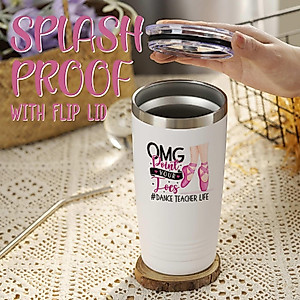 Onebttl Dance Teacher Appreciation Gift - OMG Point Your Toes - 20oz/590ml Stainless Steel Insulated Tumbler for Women, Her (White)