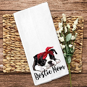 Bostie Mom, Boston Terrier Microfiber Kitchen Hand Towel Gift for Dog Lover