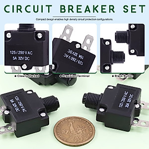 Keadic 20Pcs 20A Push Button Circuit Breaker with Manual Reset Assorted Set AC125-250V 32VDC Thermal Circuit Breaker with 19cm Wire Leads, Female Spade Terminals and Waterproof Button Transparent Cap
