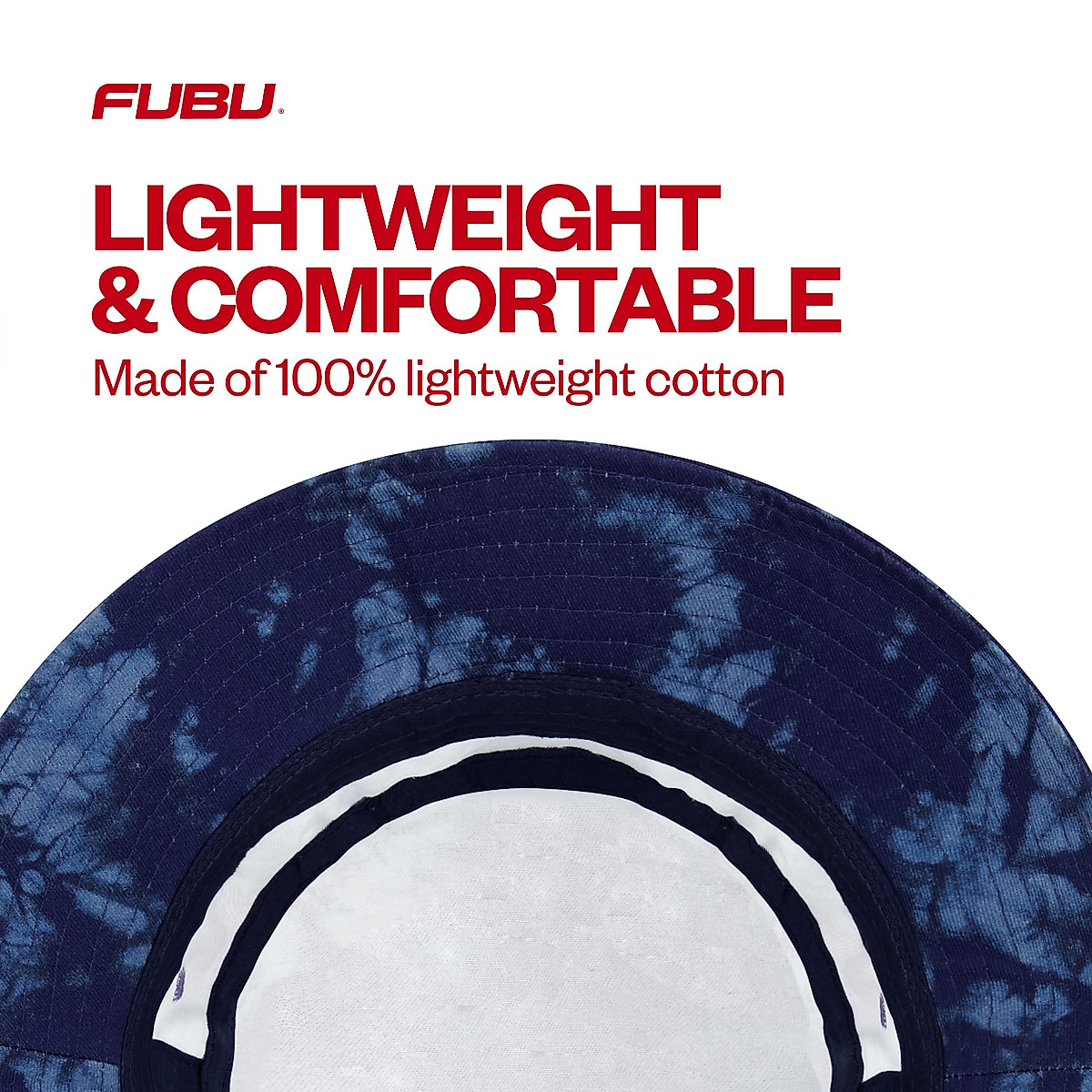FUBU Bucket Hat, Tie Dye Cotton Twill Packable Travel Cap with Vintage Logo, Navy, One Size