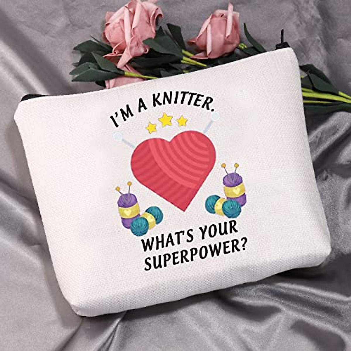 MEIKIUP Funny Knitter Makeup Bag Yarn Storage Crochet Bag for Knitting Stuff Gift for Sewing Quilting Lover (Knitter Makeup Bag)